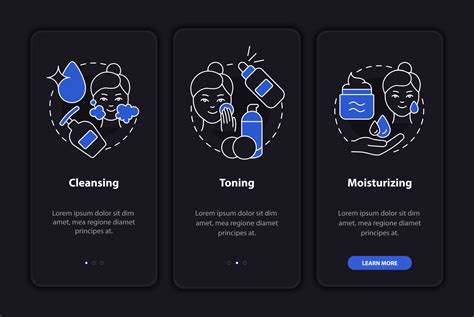 Skincare Routine Steps Night Mode Onboarding Mobile App Screen Beauty Walkthrough 3 Steps