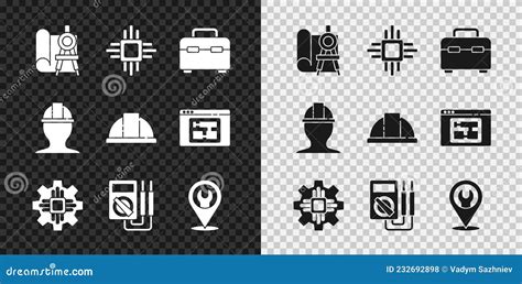 Set Graphing Paper And Compass Processor With Microcircuits Cpu Toolbox Multimeter Location