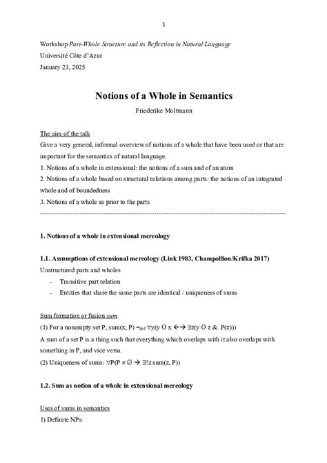 Pdf Notions Of A Whole In Semantics Handout
