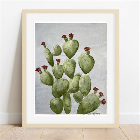 Prickly Pear Cactus Watercolor Print Etsy