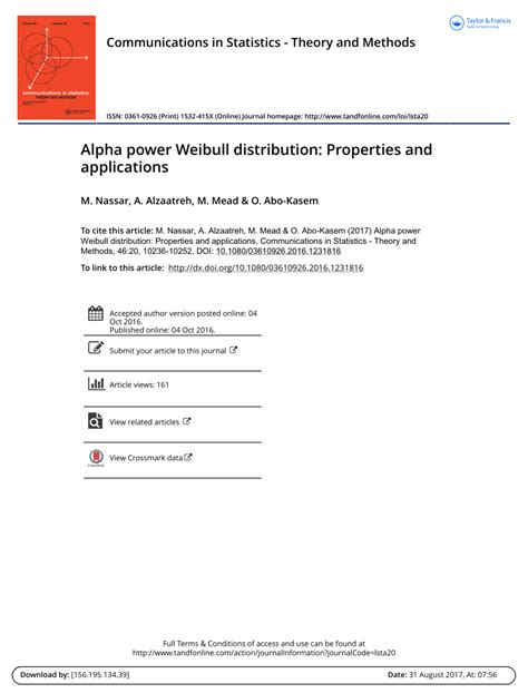 Pdf Alpha Power Weibull Distribution Properties And Applications