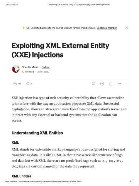 Exploiting Xml External Entity Xxe Injections By Onehackman
