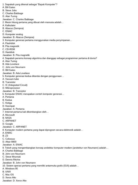 Siapakah Yang Dikenal Sebagai Bapak Komputer A Bill Gates B Steve Jobs C Charles Babbage D