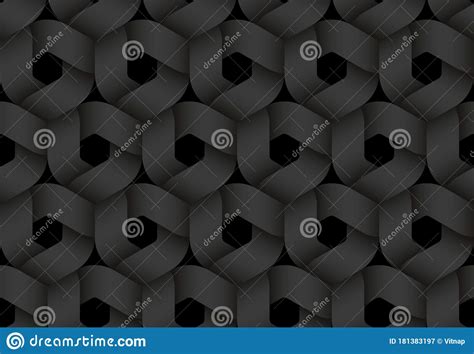 Black Seamless Pattern Of Hexagonal Intertwined Stripes Vector Dark Repeating Background