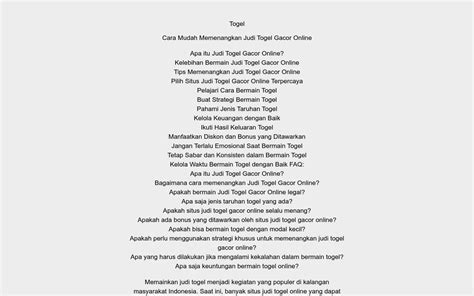 Cara Mudah Memenangkan Judi Togel Gacor Online