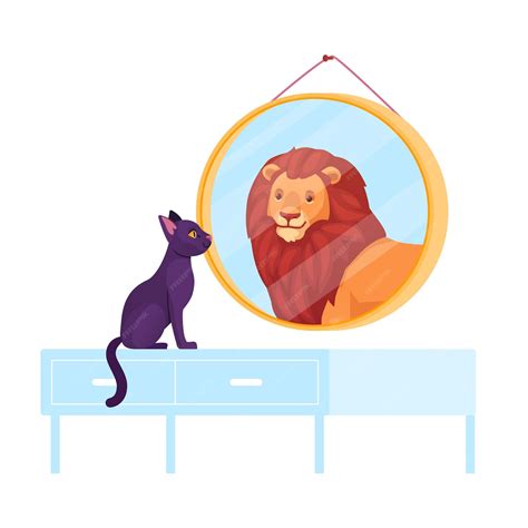 Premium Vector Cat Looking Mirror Conceited Kitten Look On Herself