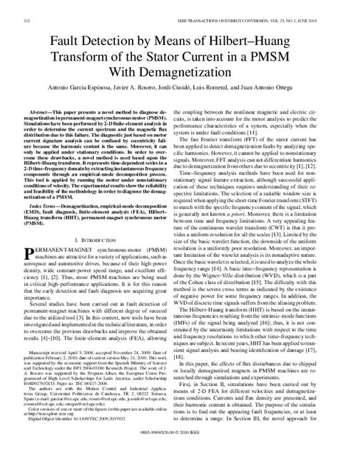 Pdf Fault Detection By Means Of Hilberthuang Transform Of The Stator Current In A Pmsm With