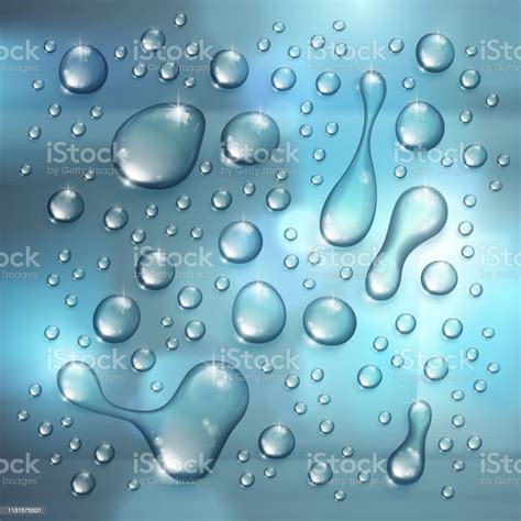 물 비 방울 또는 별도의 방울을 사용 하 여 배경 위에 넣어 쉽게 창 현실적인 투명 3d 벡터 일러스트 레이 션을 넘어 배경 흐린 위에 응축 0명에 대한 스톡 벡터 아트 및