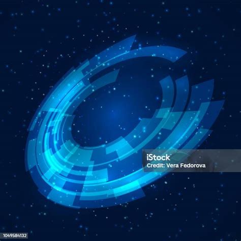푸른 기술 추상적인 원형 배경입니다 Ufo가 우주 벡터 일러스트입니다 당신의 작품에 대 한 디자인 서식 파일을 편집 하 게 쉬운 가상현실에 대한 스톡 벡터 아트 및 기타