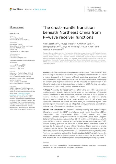 Pdf The Crust Mantle Transition Beneath Northeast China From P Wave Receiver Functions