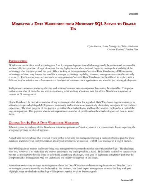 Collaborate 2009 Migrating A Data Warehouse From Microsoft Sql Server