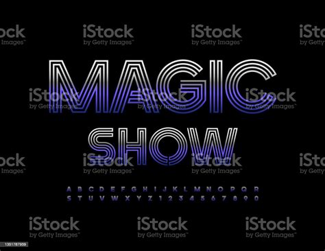 벡터 세련된 엠블럼 매직 쇼 미로 스타일 알파벳 문자 및 숫자 세트 공연에 대한 스톡 벡터 아트 및 기타 이미지 공연 광고