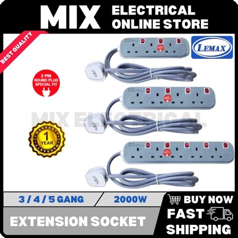 LEMAX Gang Extension Socket M M Wire Pin Extension SIRIM Plug Top Grey W