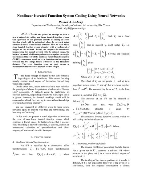 Pdf Nonlinear Iterated Function System Coding Using Neural Networks