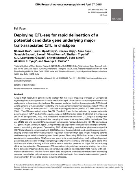 Pdf Deploying Qtl Seq For Rapid Delineation Of A Potential Candidate Gene Underlying Major