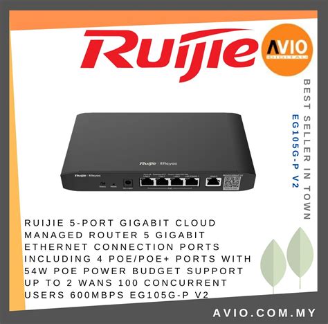 Ruijie 5 Port Gigabit Cloud Managed Router 5 Gigabit Ethernet Connection Ports Including 4 Poe Ruijie 5 Port Gigabit Cloud Managed Router 5 Gigabit Ethernet Connection Ports Including 4 Poe