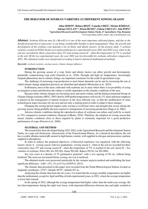 Pdf The Behavior Of Soybean Varieties At Different Sowing Season
