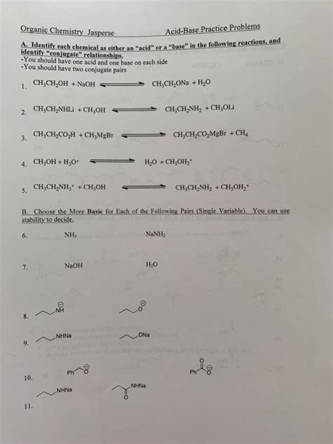 Solved Acid Base Practice Problems Organic Chemistry Chegg Com