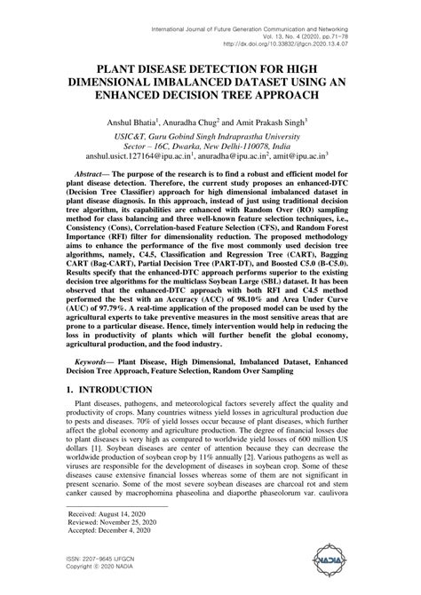 Pdf Plant Disease Detection For High Dimensional Imbalanced Dataset Using An Enhanced Decision