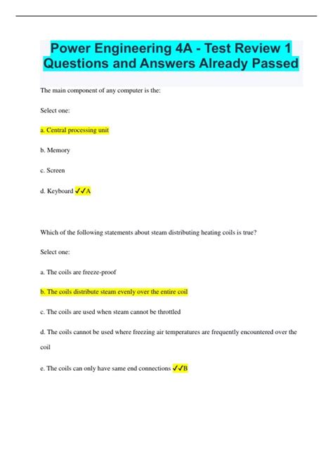 Power Engineering 4a Bundled Exams Questions And Answers Multiple
