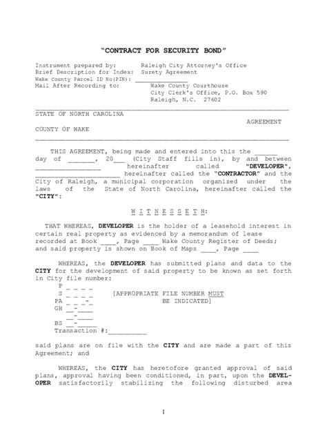 Fillable Online Security Bond Agreement For Development Fax Email Print Pdffiller