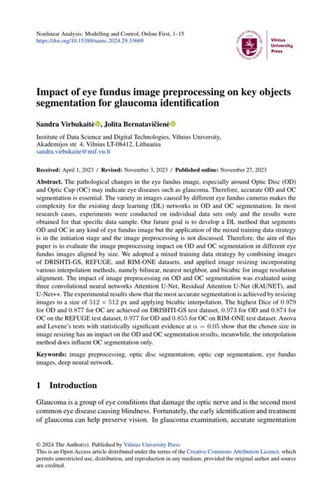 Pdf Impact Of Eye Fundus Image Preprocessing On Key Objects Segmentation For Glaucoma