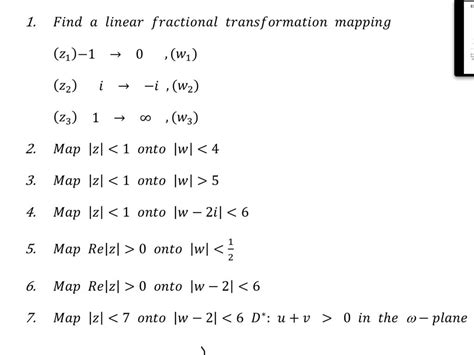 Solved 1 Find A Linear Fractional Transformation Mapping