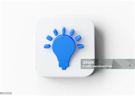 흰색 배경에 둥근 흰색 사각형 아이콘이 있는 3d 반짝이는 파란색 전구 기호 3d 그림 0명에 대한 스톡 사진 및 기타 이미지 0명 3차원 형태 개념 Istock