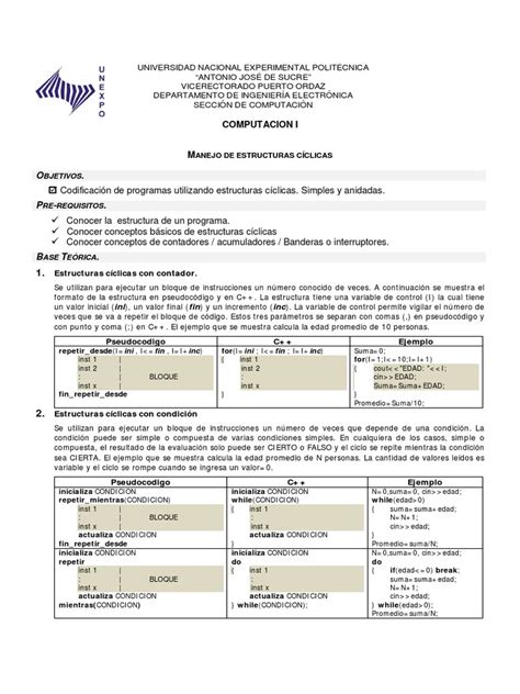Estructuras Cíclicas Computación Prácticas Pdf Algoritmos Programación De Computadoras