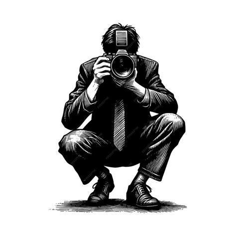 Premium Vector Photographer And Cemera Man Pencil Sketch Art Silhouette Style Vector Design
