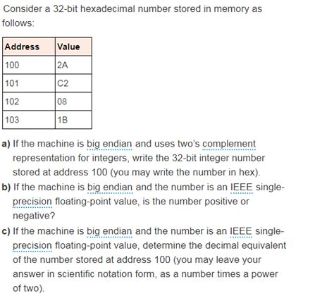 solved consider a 32 bit hexadecimal number stored in memory