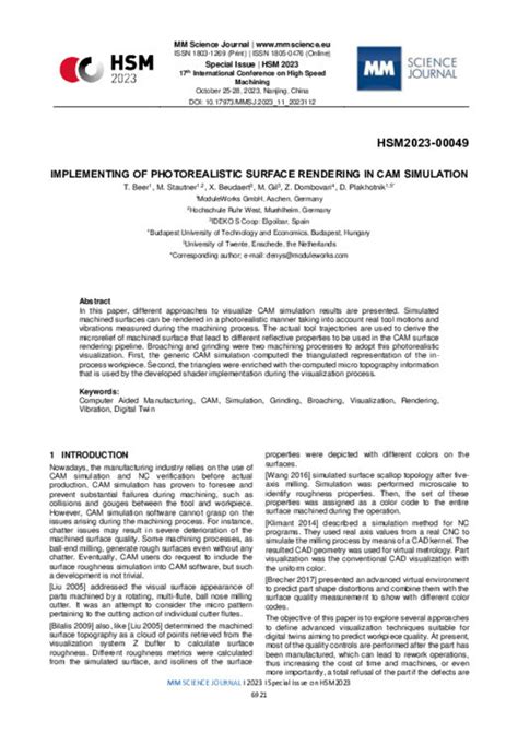 Implementing Of Photorealistic Surface Rendering In Cam Simulation Mm Science Journal