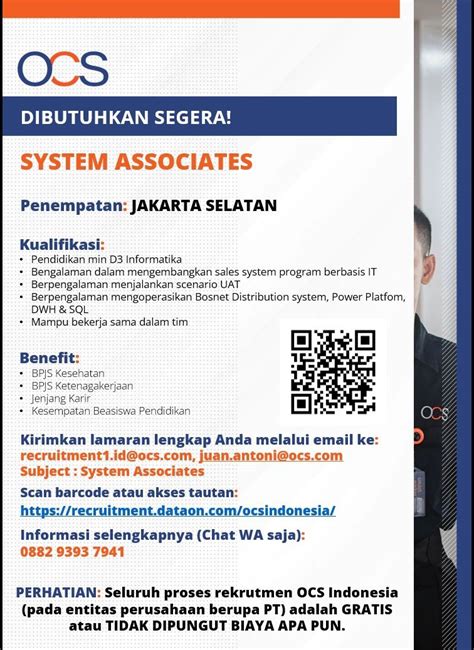 Ocs Hiring System Associates Pendidikan Min D3 Informatika Bengalaman