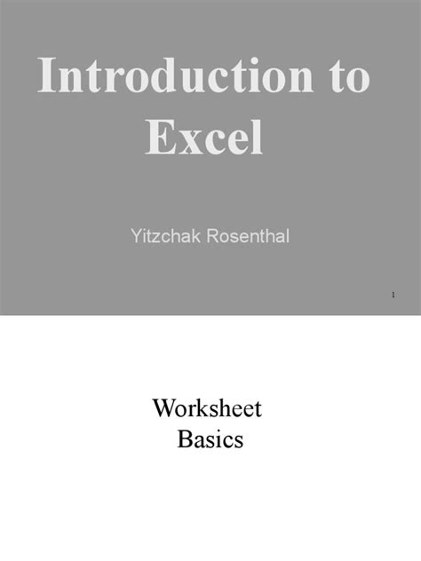 Introduction To Excel Yitzchak Rosenthal Pdf Microsoft Excel Formula