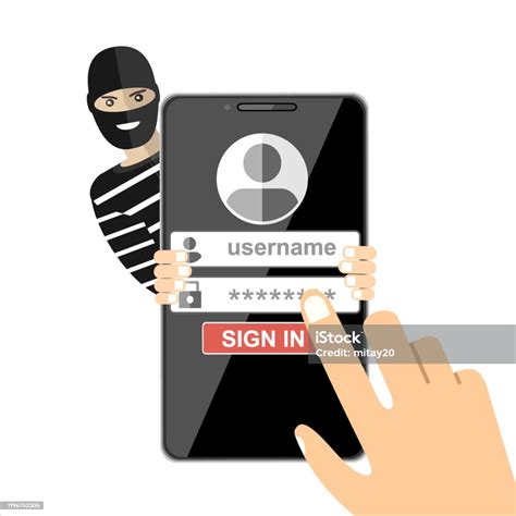 스마트 폰에서 암호를 훔치는 마스크에 도둑 해커 안티 피싱 및 인터넷 바이러스 개념 플랫 벡터 그림입니다 만화에 대한 스톡 벡터 아트 및 기타 이미지 Istock