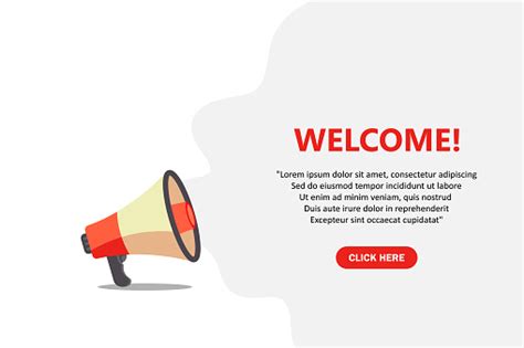 환영합니다 메가폰이 있는 배너 환영 말풍선 배너 소매 쇼핑 온라인 마케팅 템플릿 배너 포스터 및 배경에 대 한 벡터 그림 개념에 대한 스톡 벡터 아트 및 기타 이미지