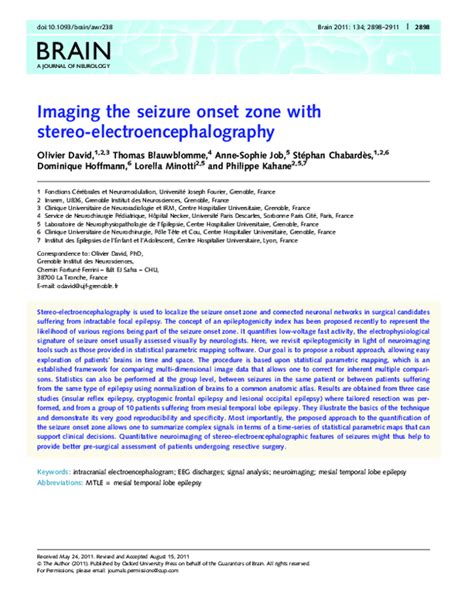 Pdf Imaging The Seizure Onset Zone With Stereo Electroencephalography