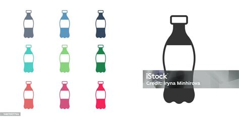 흰색 배경에 격리 된 물 아이콘의 검은 병 소다 아쿠아 음료 표지판 다채로운 아이콘을 설정합니다 벡터 0명에 대한 스톡 벡터 아트 및 기타 이미지 Istock