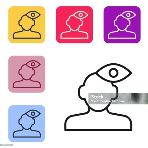 검은 선 흰색 배경에 격리된 심리학 아이콘의 문제에 대한 해결책 정신 건강 치료 색상 사각형 버튼으로 아이콘을 설정합니다 벡터 Mental Wellbeing에 대한 스톡