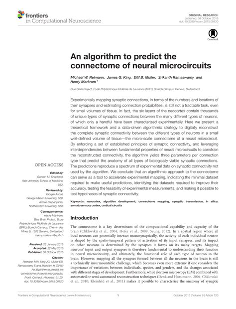 Pdf An Algorithm To Predict The Connectome Of Neural Microcircuits