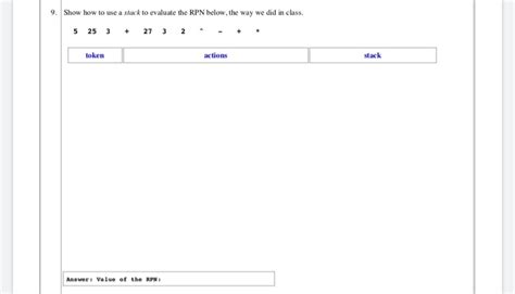 Solved 9 Show How To Use A Stack To Evaluate The Rpn Below