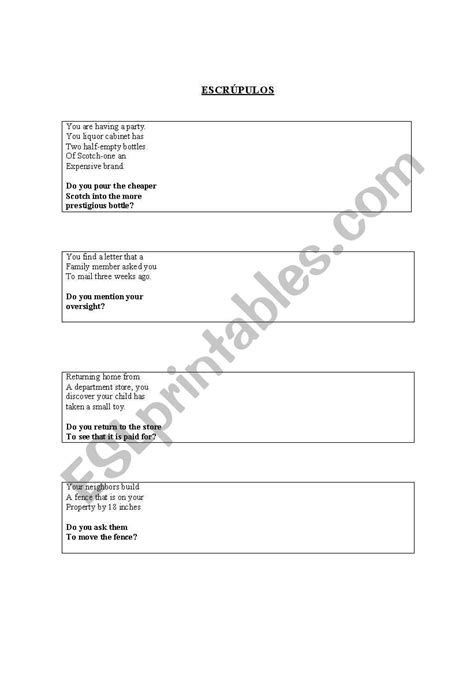 English Worksheets Scruples