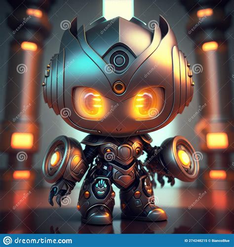 Cute Fantasy Robot Knight With Shiny Steel Armor In 3d Cartoon Style