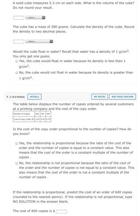 Solved A Solid Cube Measures 5 3 Cm On Each Side What Is Chegg Com