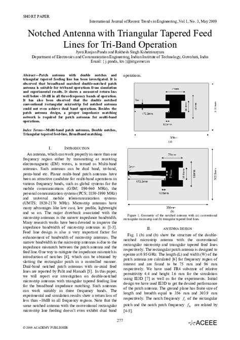 Pdf Notched Antenna With Triangular Tapered Feed Lines For Tri Band Operation