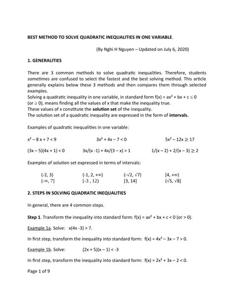 solving quadratic inequalities best methods