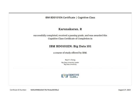 Karunakaran R On Linkedin I Completed Big Data Course Completed Successfully In Ibm🙂