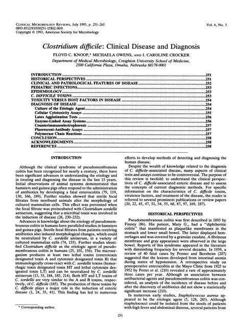 PDF Clostridium Difficile Clinical Disease And Diagnosis