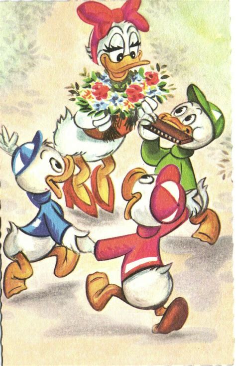 Pc Disney Daisy Duck Huey Dewey And Louie Duck Vintage Postcard