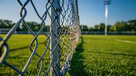 The Cage A Unique View Of Soccer Field With Chain Link Fence Stock